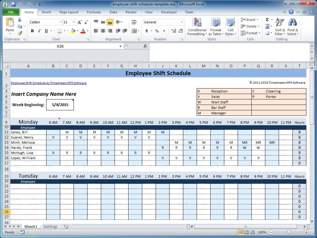 10-Hour Shift Schedule Template (Excel)