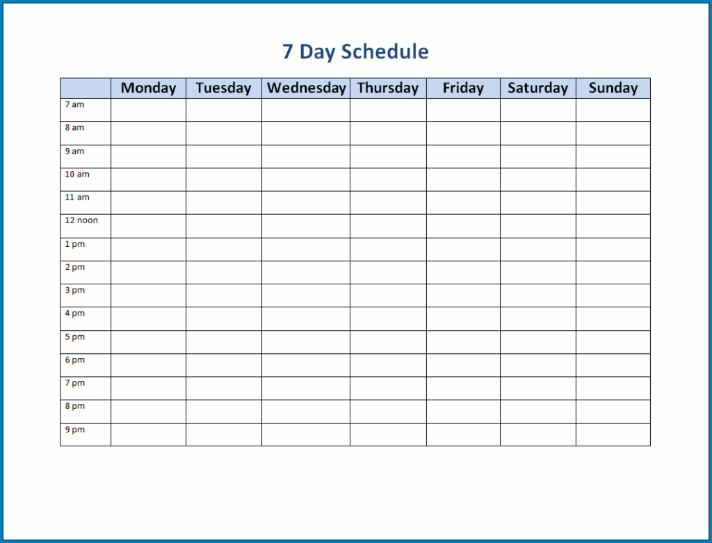 Free Printable 7-Day Schedule Template