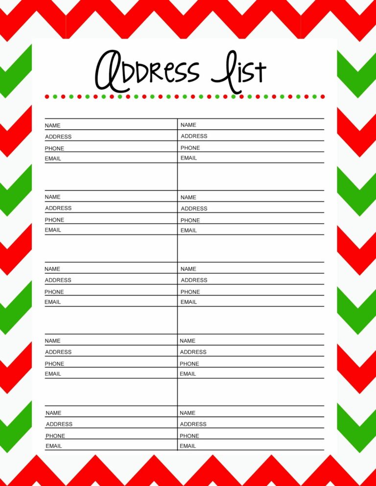 Free Printable Address List Template