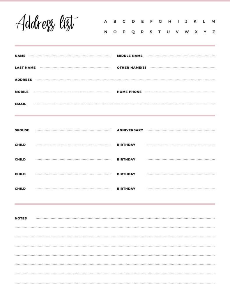 Free Printable Address List Template
