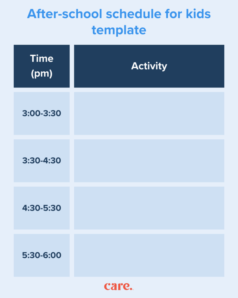 Printable After School Schedule Template