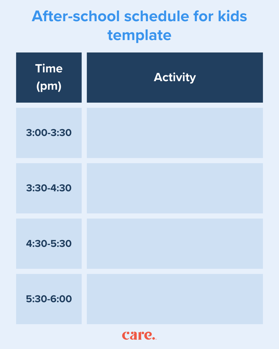 Printable After School Schedule Template