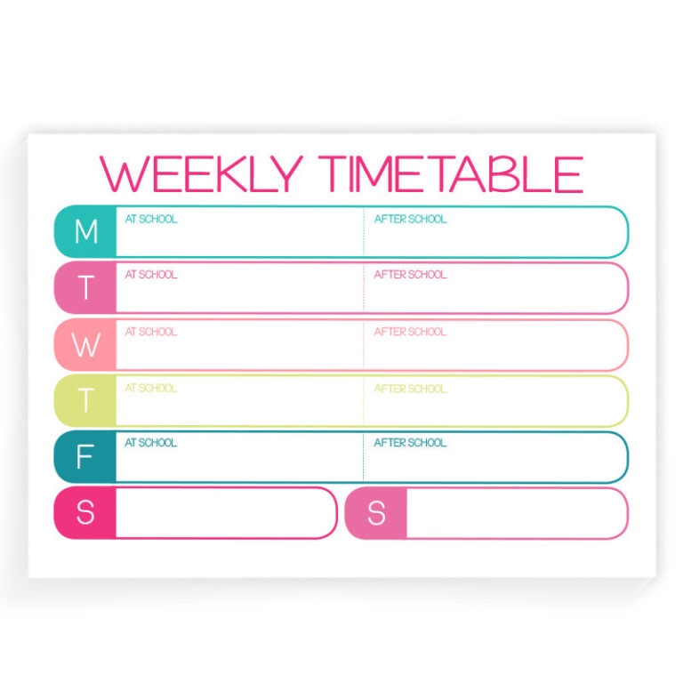 Printable After School Schedule Template