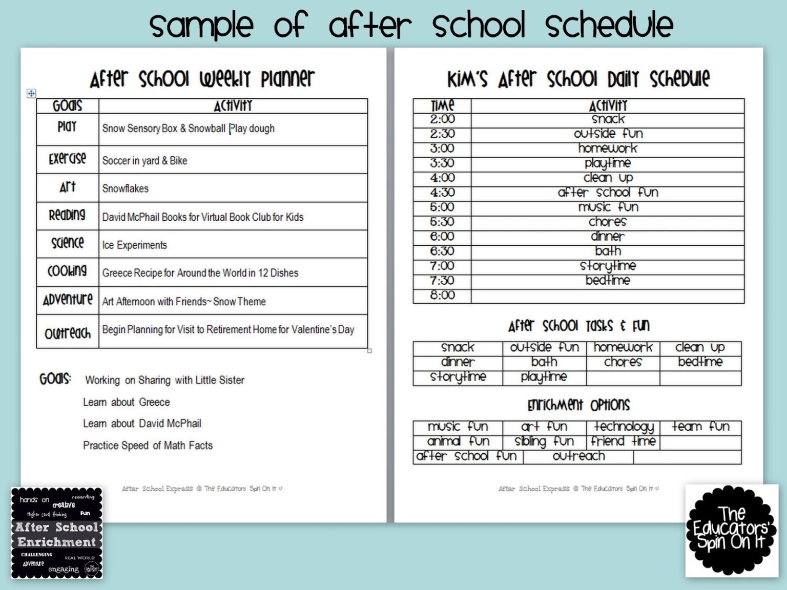Printable After School Schedule Template
