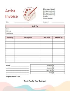 Printable Artist Invoice Template