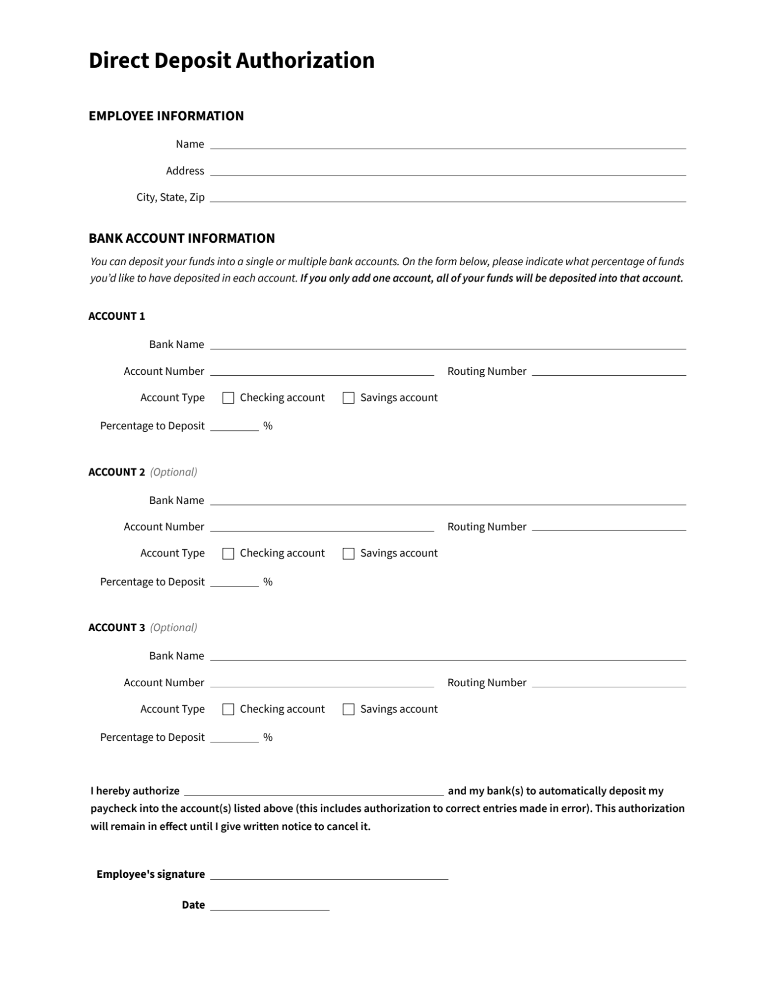 Bank Letter For Direct Deposit (Word)