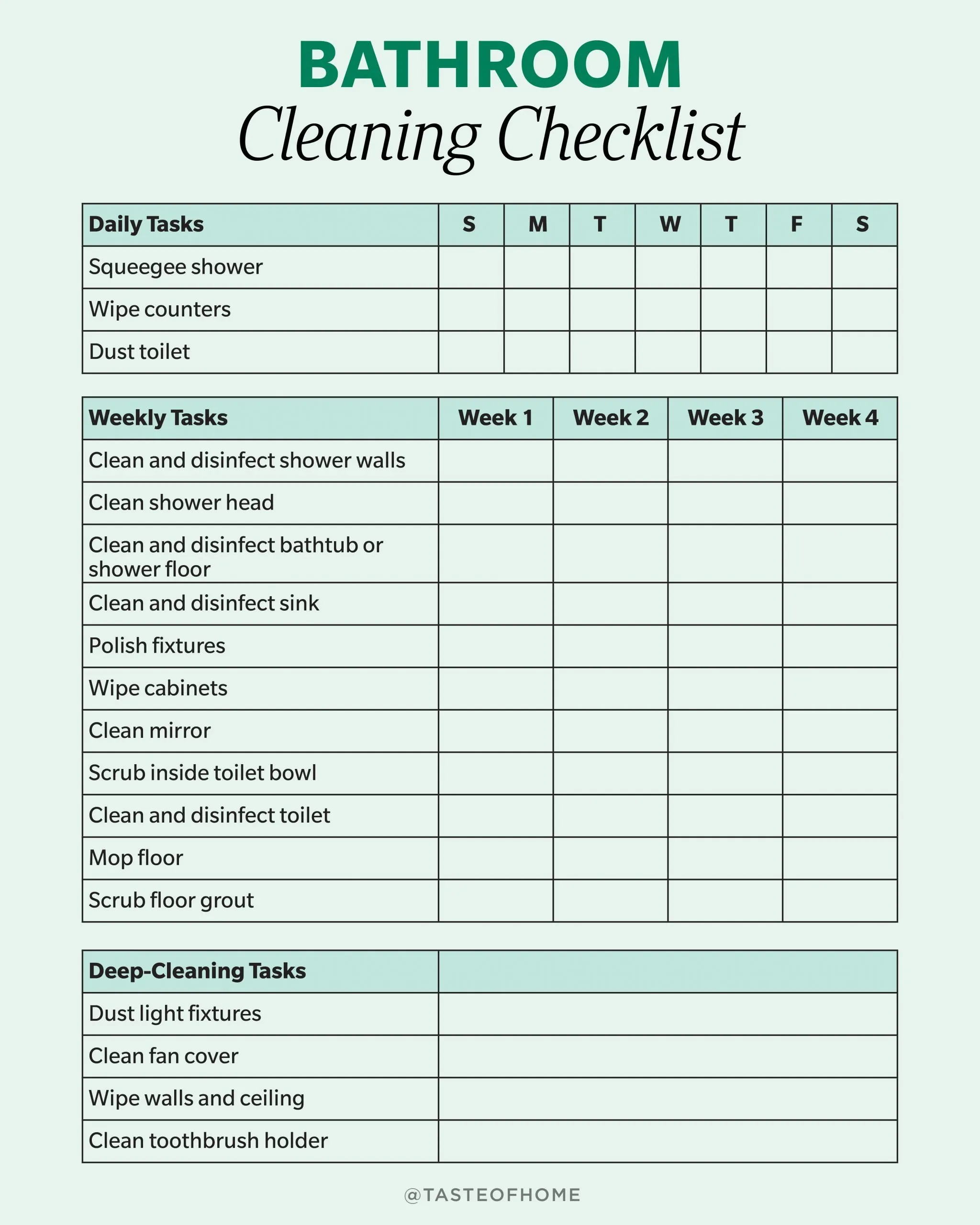 Bathroom Cleaning Checklist Template