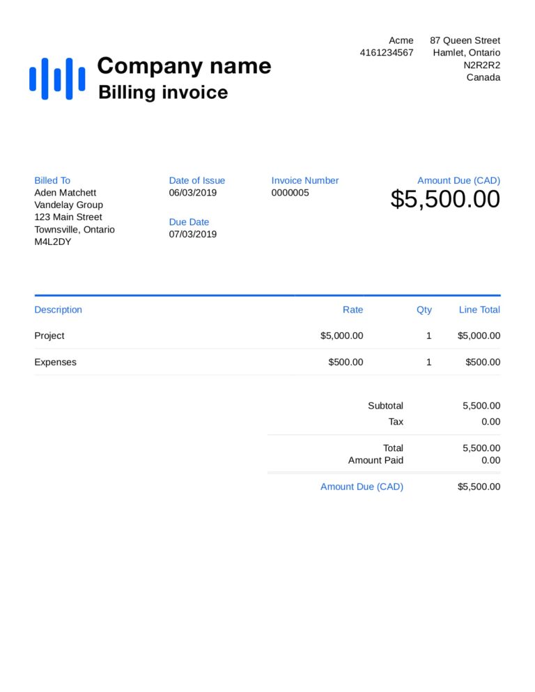 Free Printable Billing Invoice Template