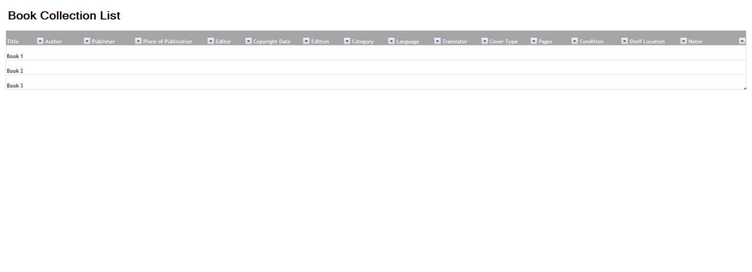 Printable Book Inventory List Template