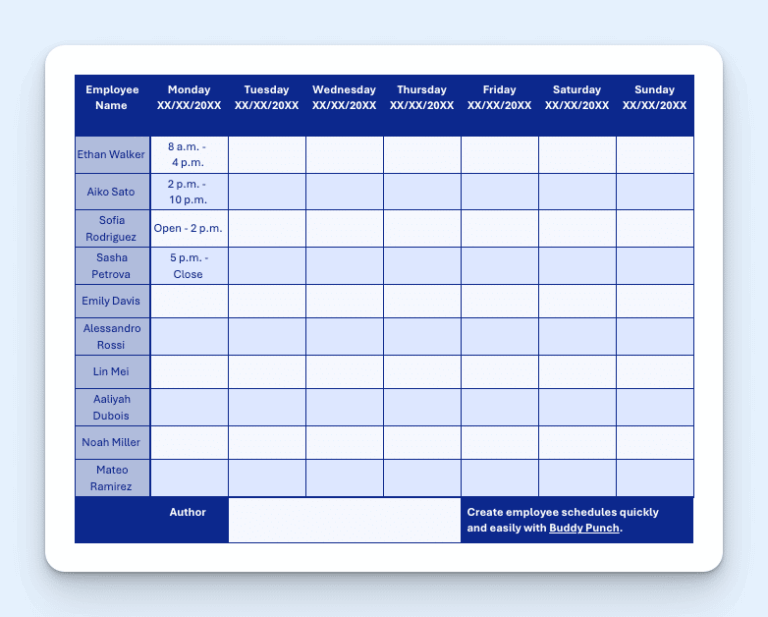 Free Printable Break Schedule Template
