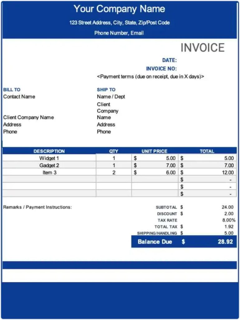 Printable Business Invoice Template
