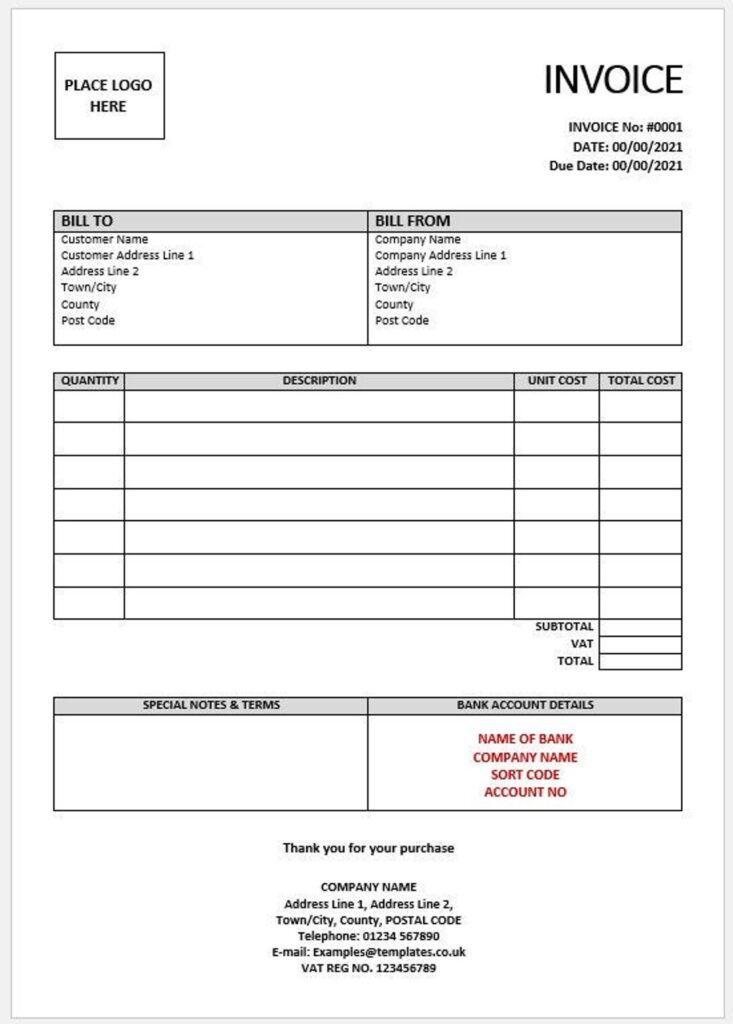 Printable Business Invoice Template