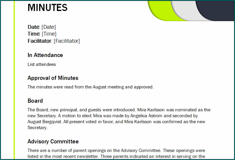 Printable Business Meeting Minutes Template