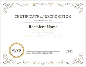 Printable Certificate of Recognition Template