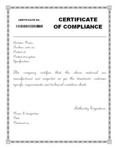 Certificate of Compliance Template