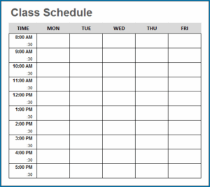 Printable College Class Schedule Template