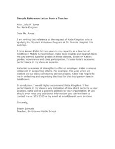 College Recommendation Letter Template From Teacher