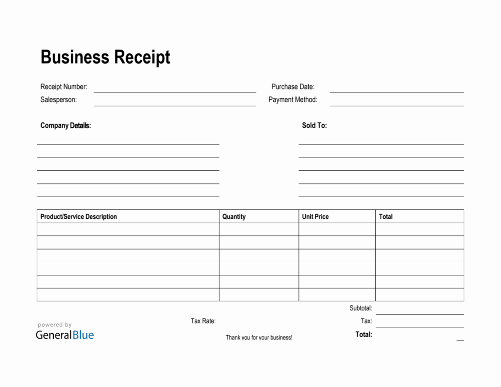 Printable Commercial Receipt Template