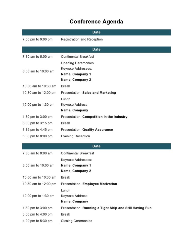 Free Printable Conference Program Template