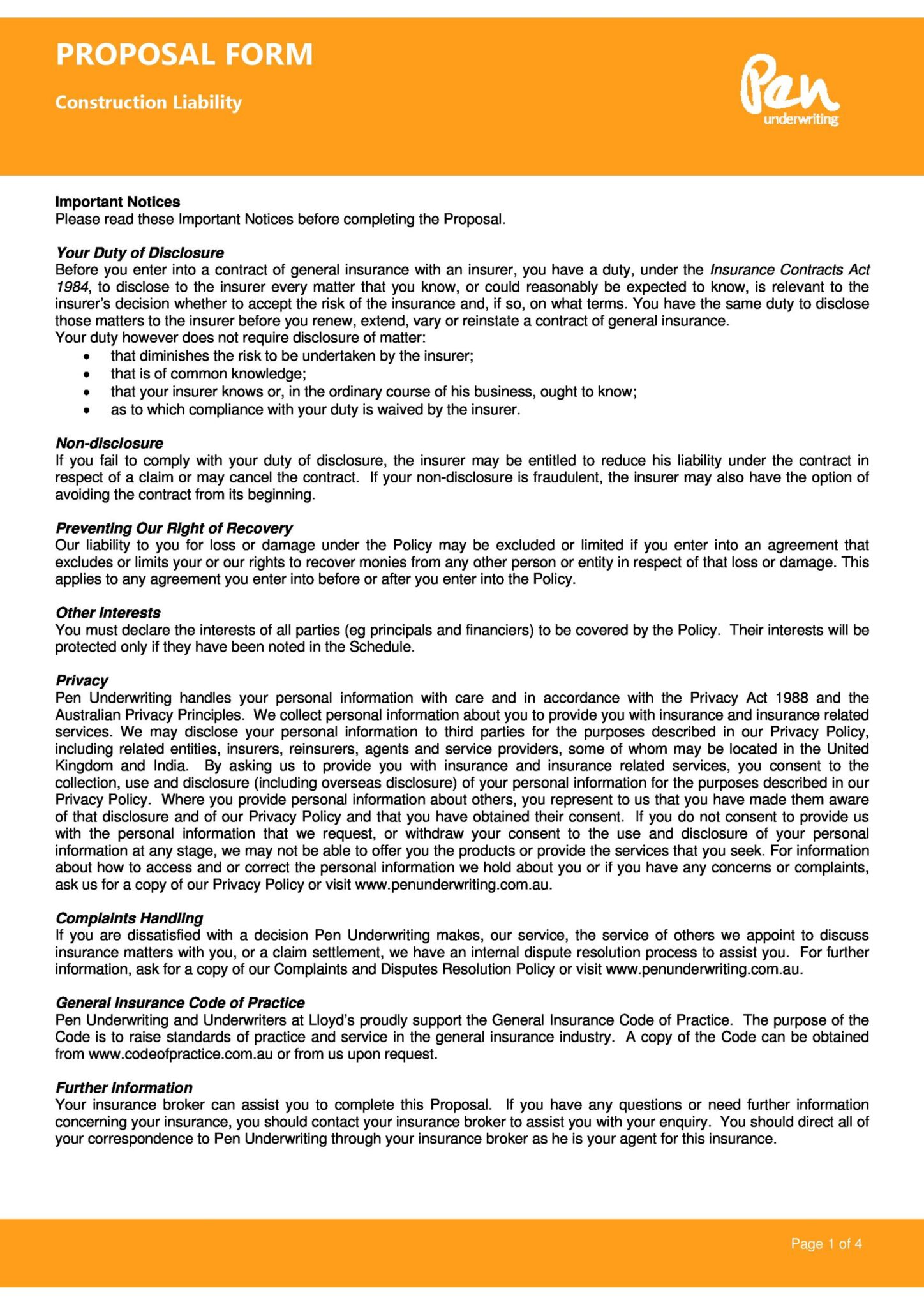 Construction Bid Proposal Template (Word)