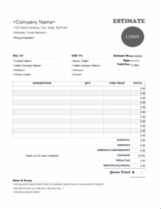 Free Printable Contractor Estimate Form