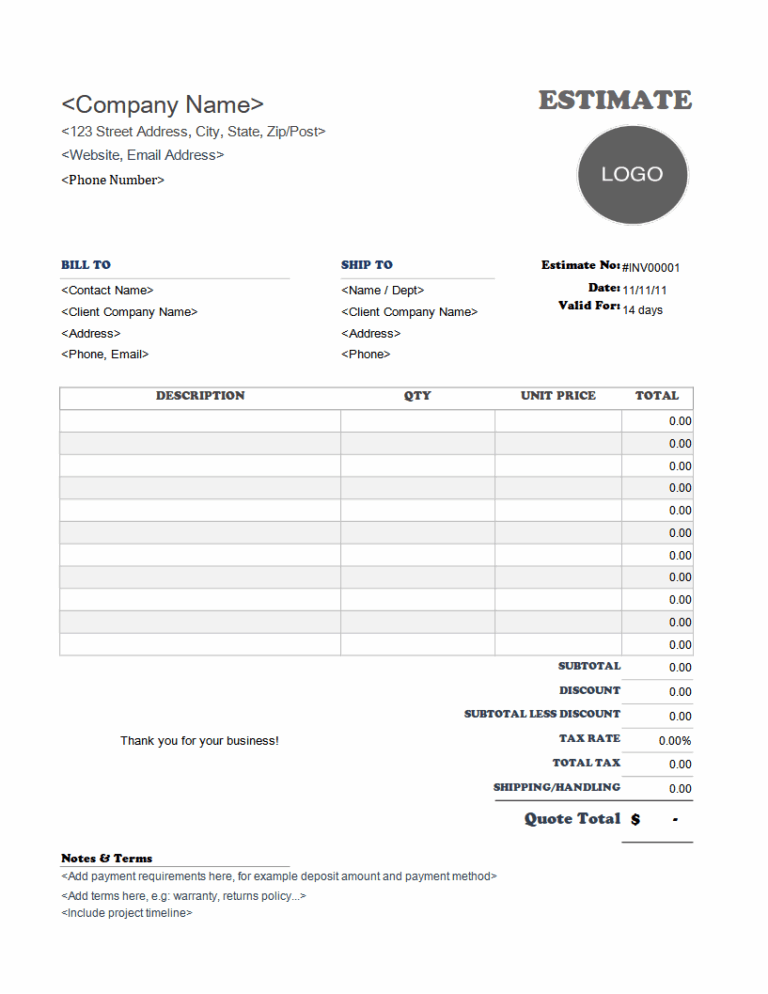 Free Printable Contractor Estimate Form