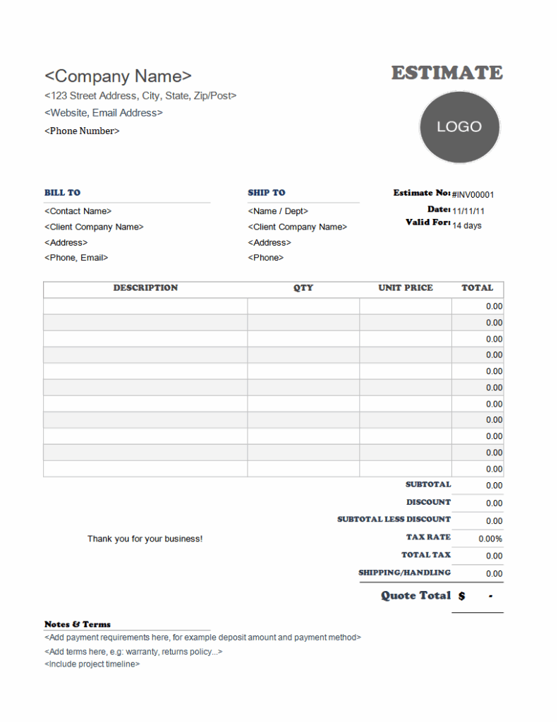 Free Printable Contractor Estimate Form