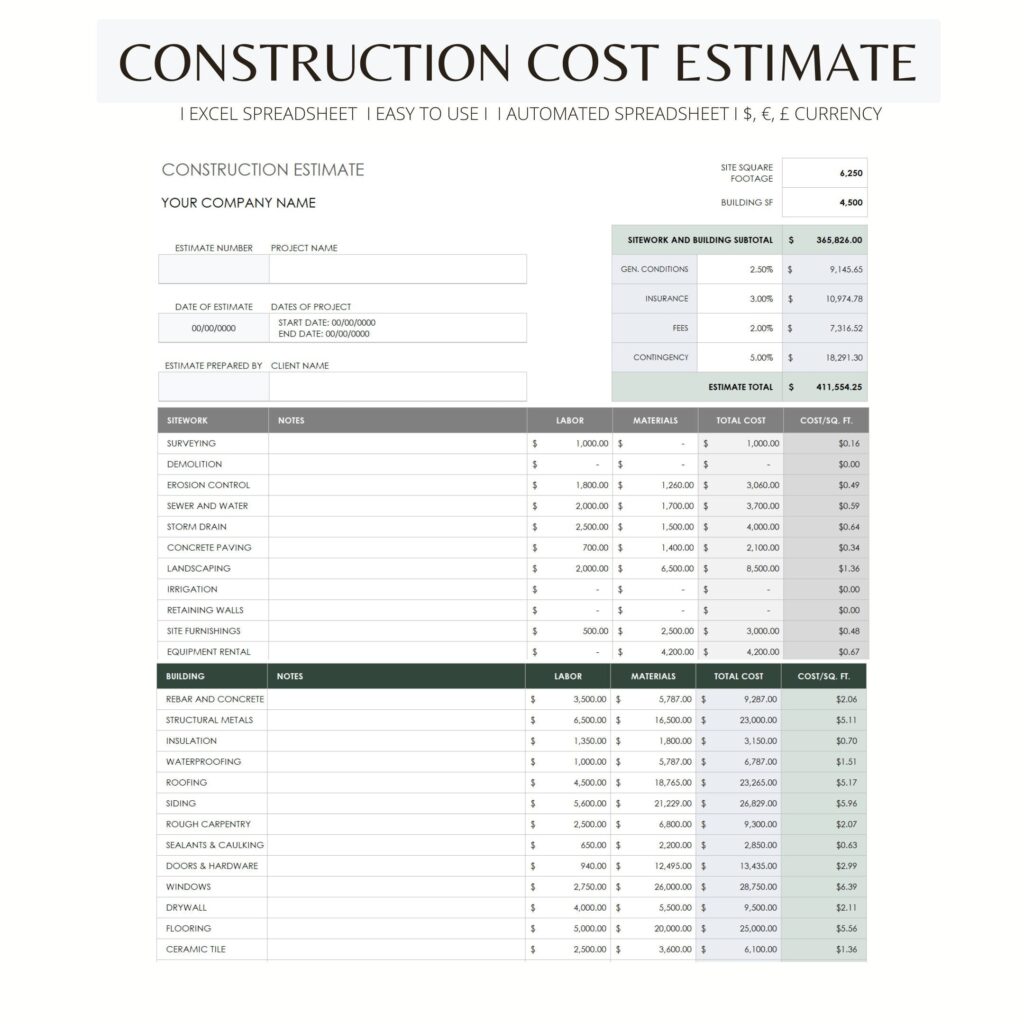 Printable Contractor Estimate Template