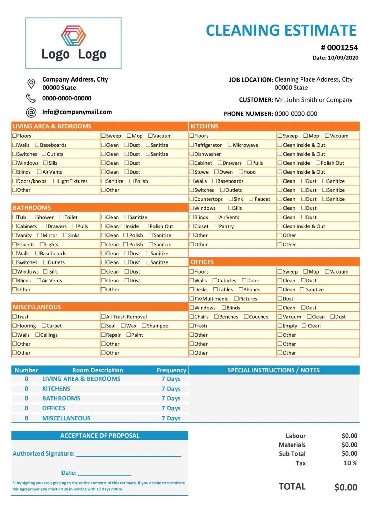 Printable Contractor Estimate Template
