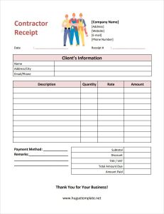 Printable Contractor Receipt Template