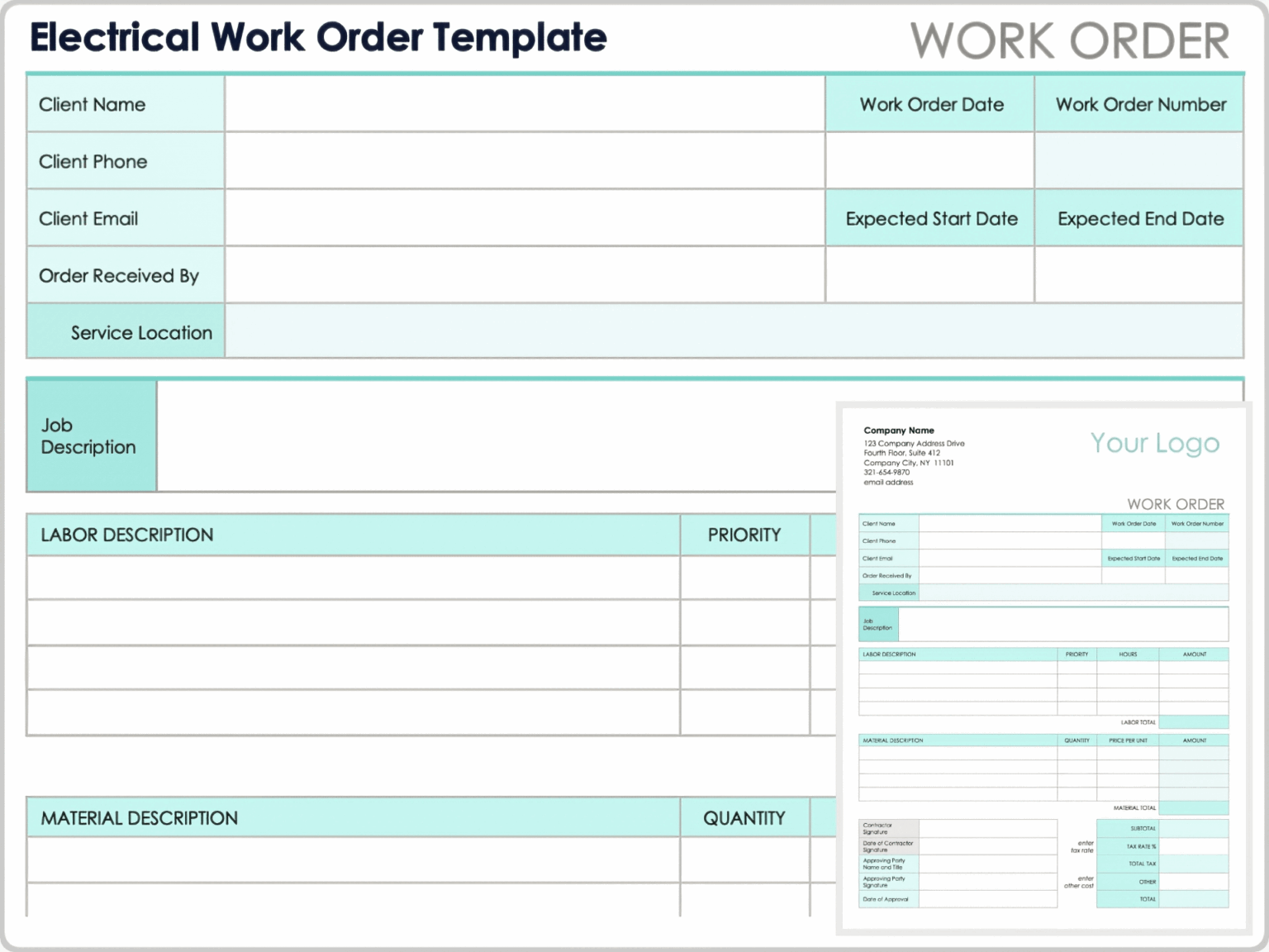 Custom Work Order Form (Excel)