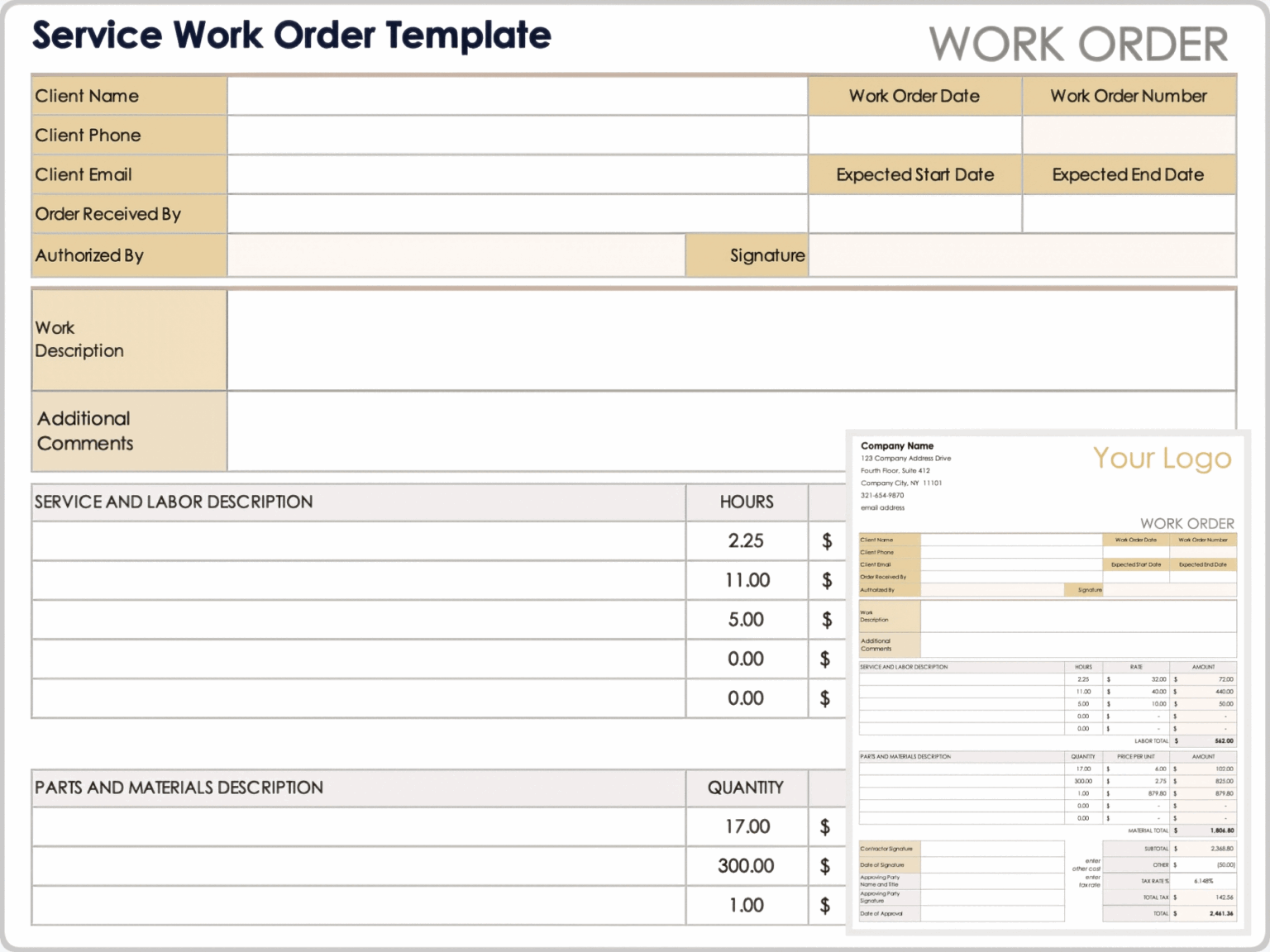 Custom Work Order Form (Excel)