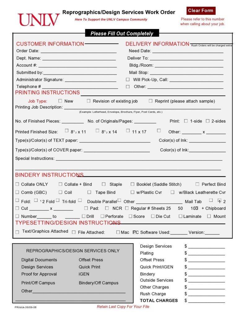 Custom Work Order Form (Excel)