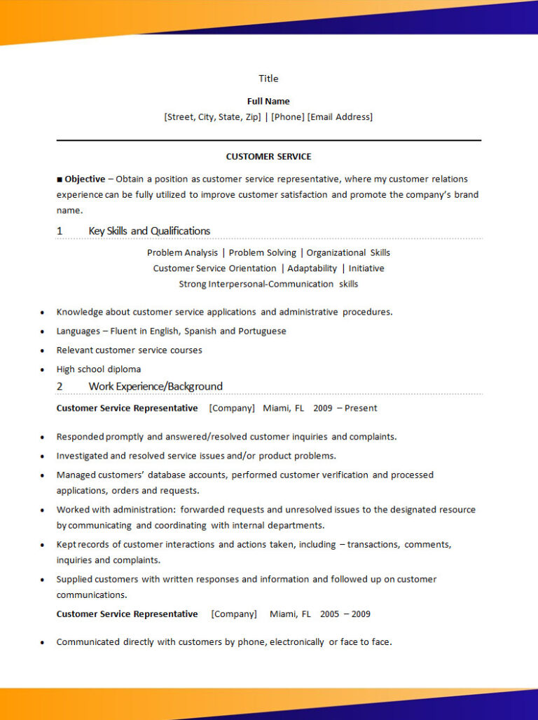 Free Customer Service Resume Template