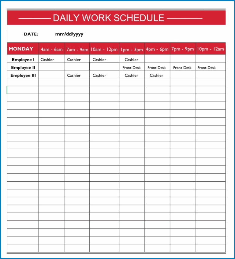 Printable Daily Work Schedule Template