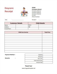 Printable Daycare Receipt Template