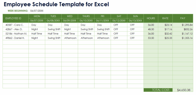 Employee Shift Schedule Template (Excel)