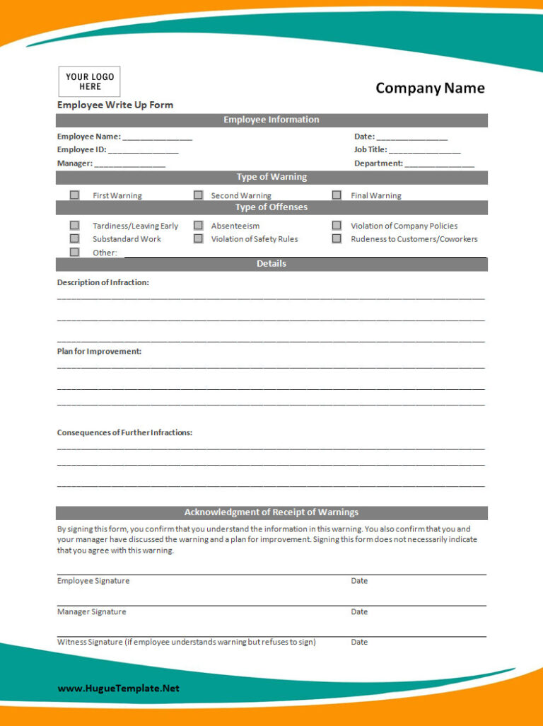 Free Editable Employee Write-Up Form