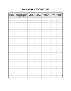 Printable Equipment Inventory List Template