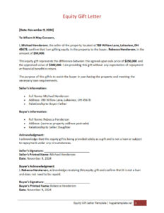 Printable Equity Gift Letter Template