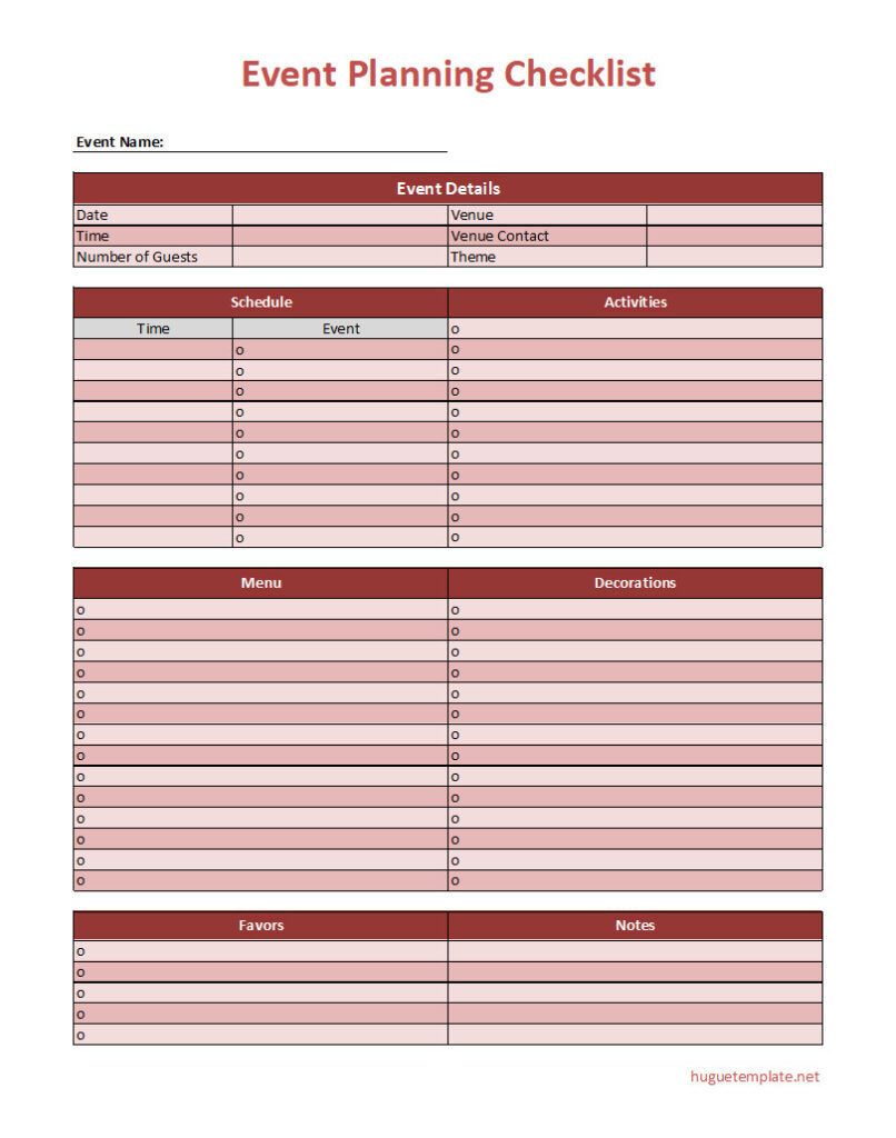 Printable Event Planning Checklist Template