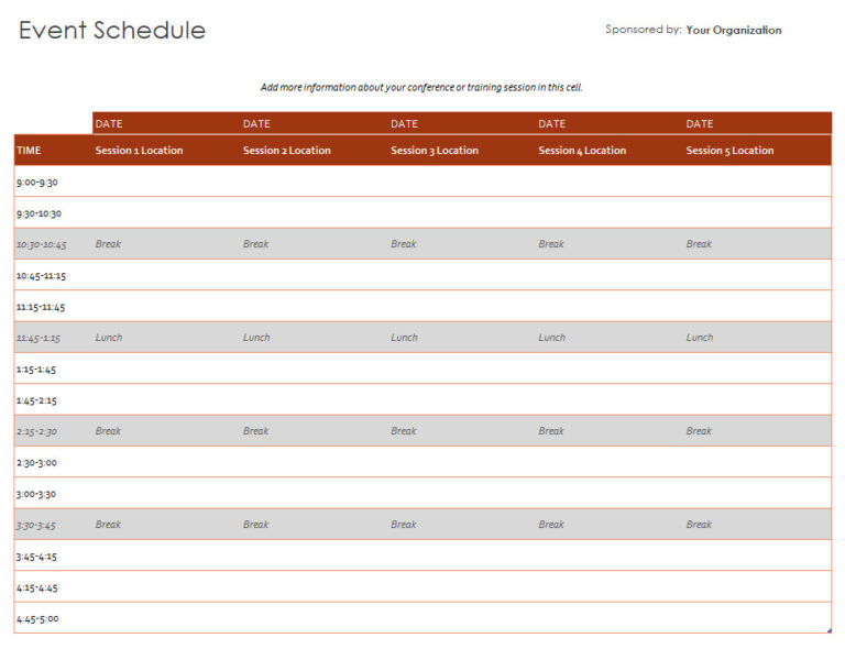 Event Schedule Template (Excel)