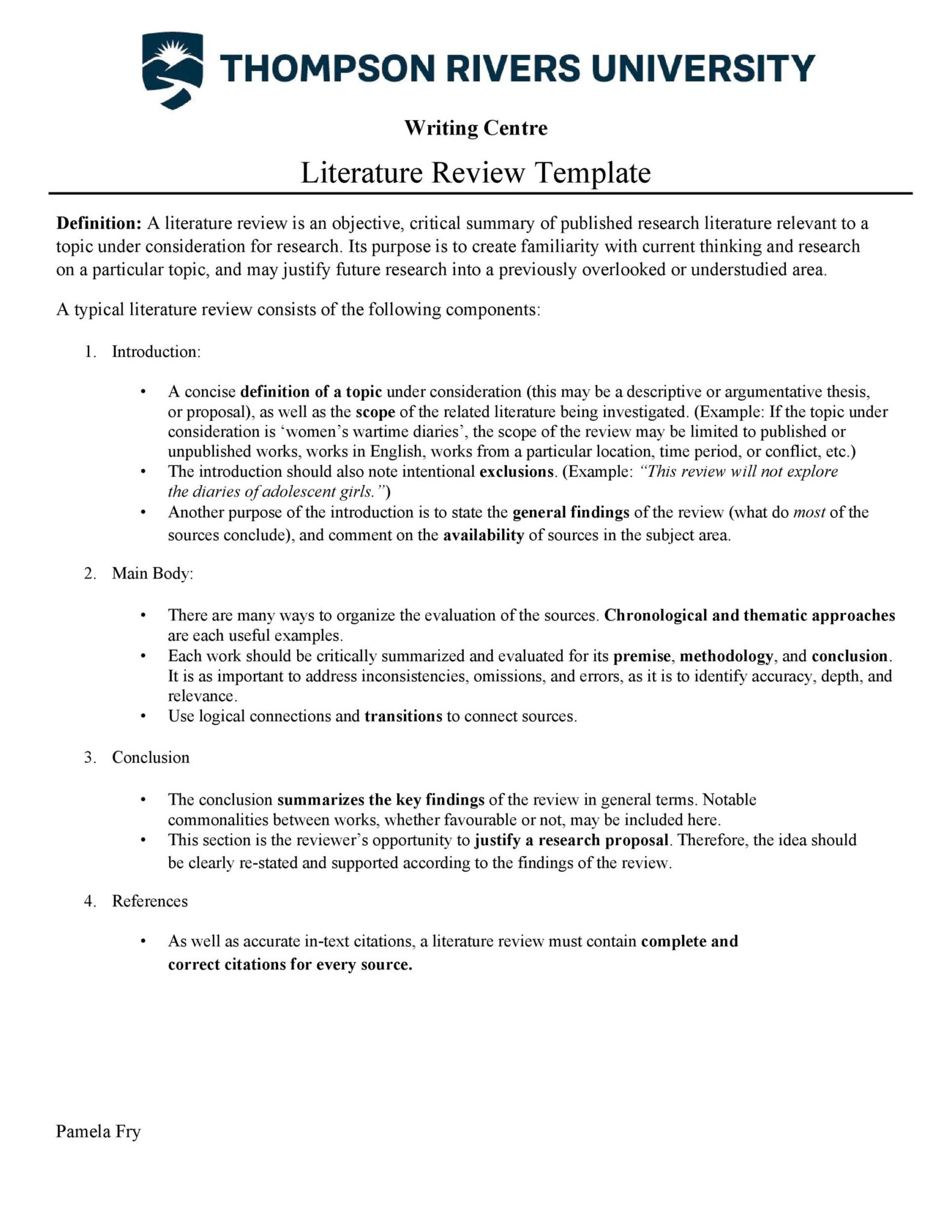 APA Literature Review Format Template (Word)