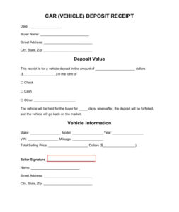 Printable Car Deposit Receipt Template