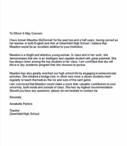 College Recommendation Letter Template From Teacher
