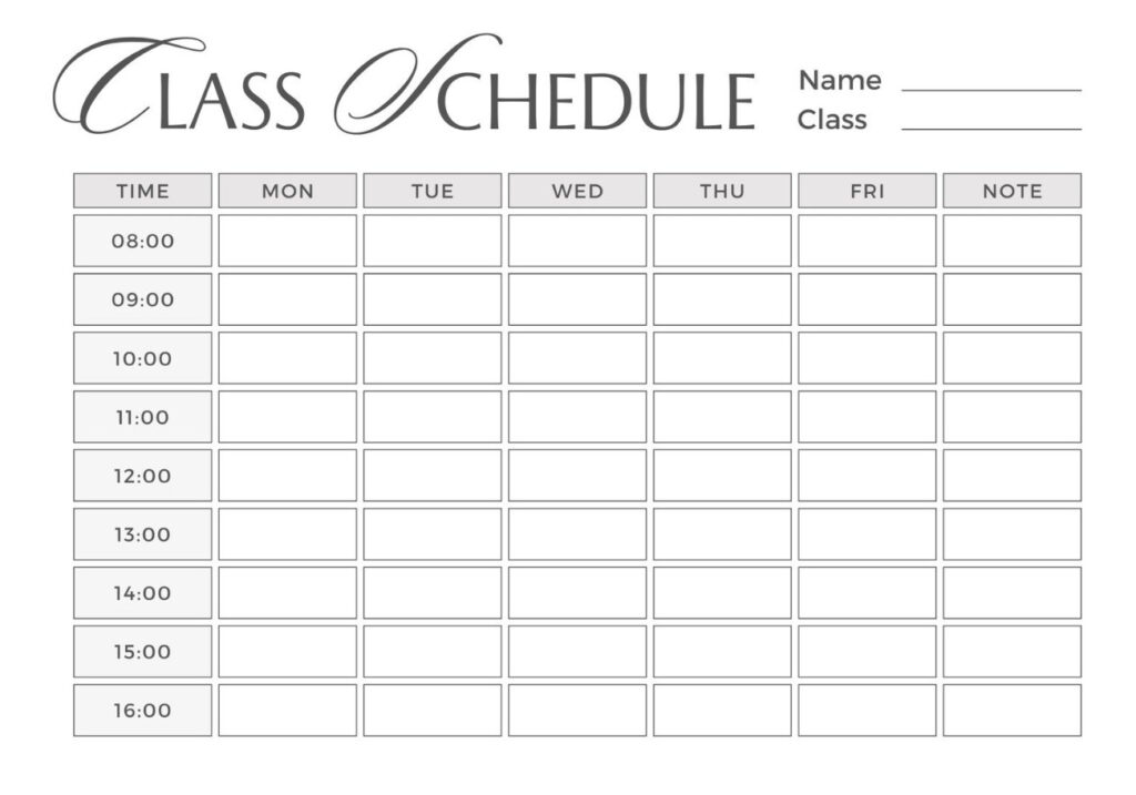 Printable College Schedule Template