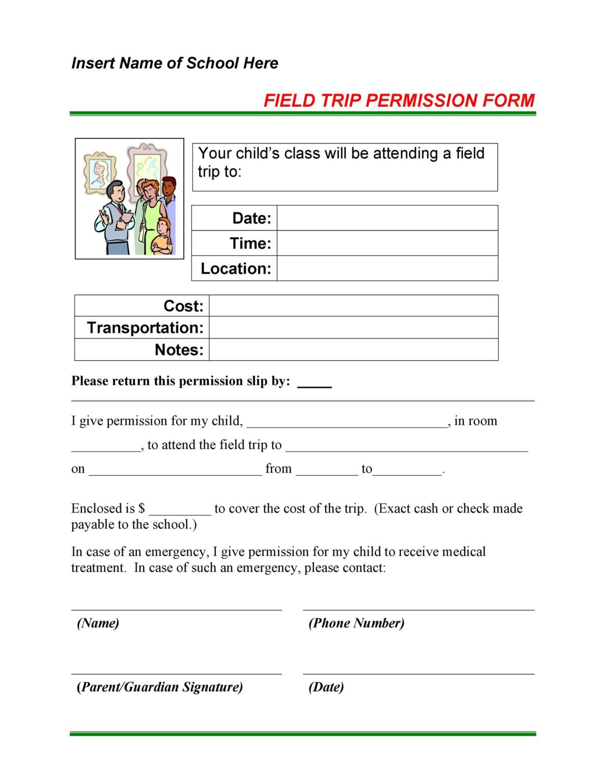 Printable Field Trip Permission Form