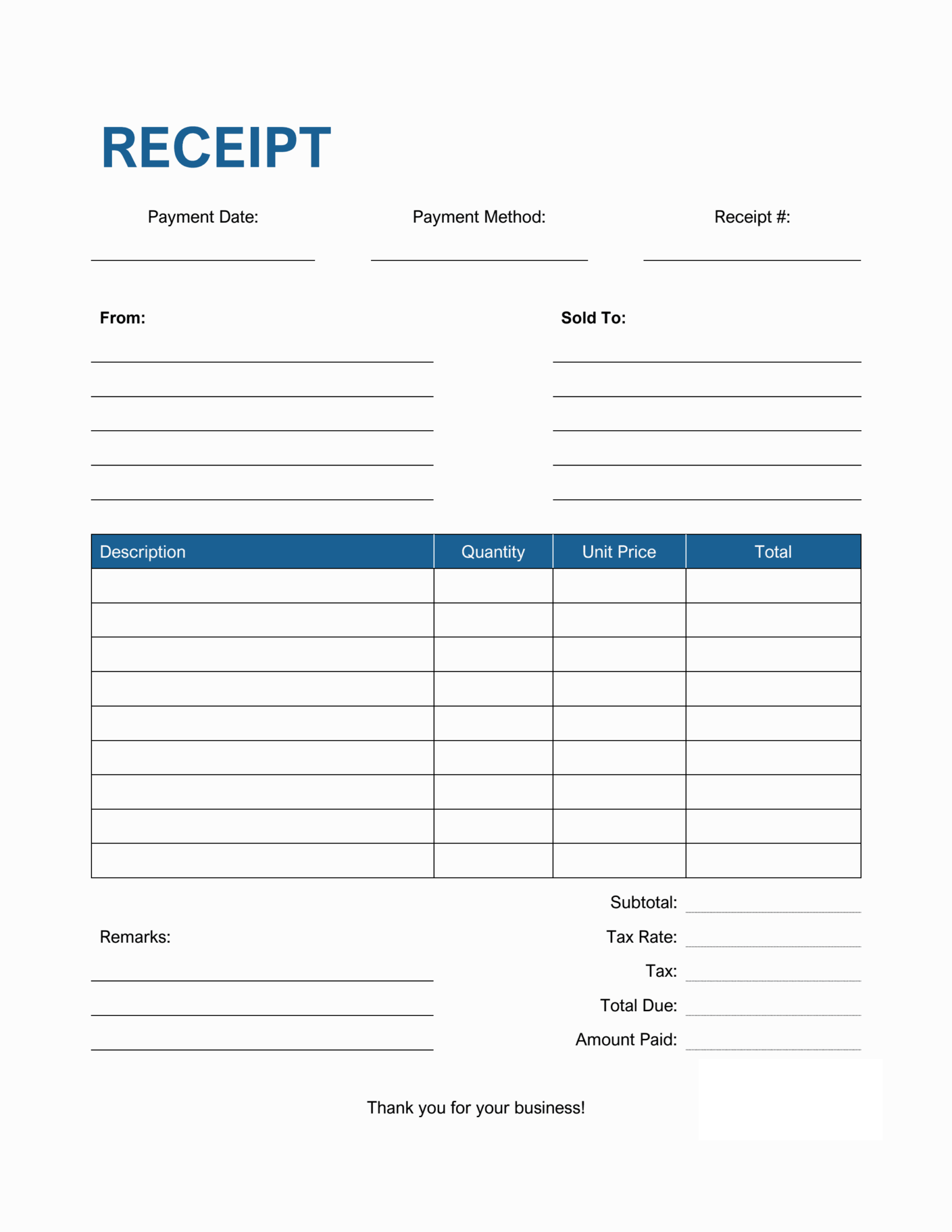 Printable Handyman Receipt Template
