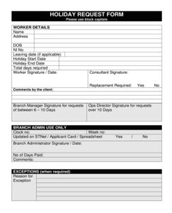 Free Printable Holiday Request Form