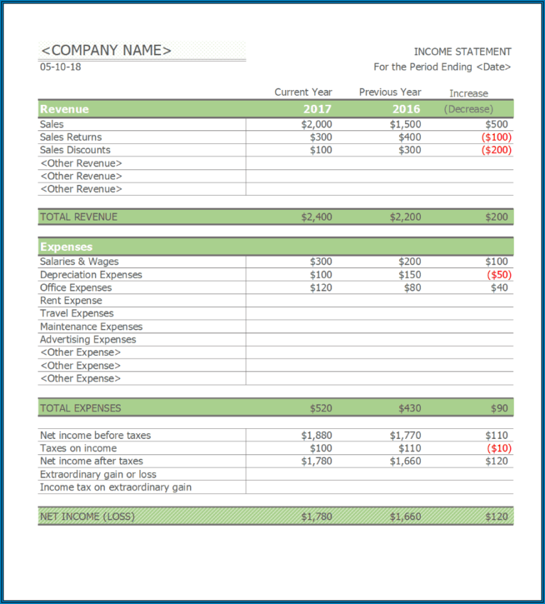 Free Income Statement Template (Excel)